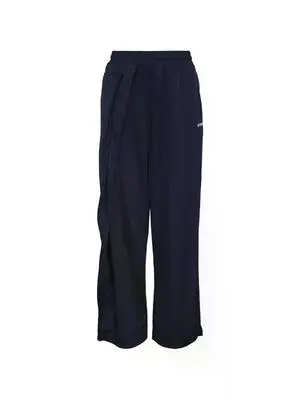 BONBOM Logo Print Pleated Wide Leg Track Pants - Blue