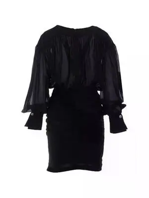 Pinko V-neck Ruched Sheer Sleeve Dress