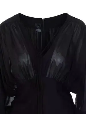 Pinko V-neck Ruched Sheer Sleeve Dress