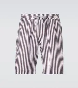 Fedeli Striped Linen Shorts - Brown