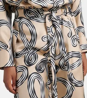 Loewe Anagram Printed Silk Wide-leg Trousers - Beige