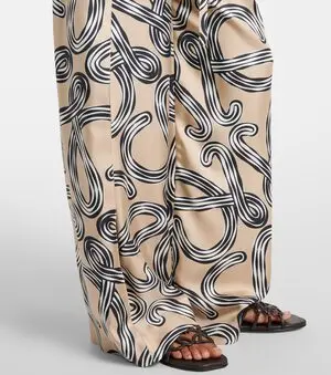Loewe Anagram Printed Silk Wide-leg Trousers - Beige