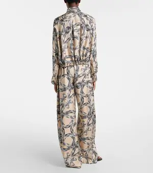 Loewe Anagram Printed Silk Wide-leg Trousers - Beige