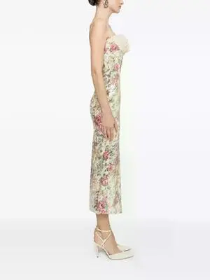 NISSA Sequin-embellished Ruffled Floral Print Midi Dress