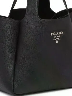 Prada Logo Plaque Tote Bag - Black