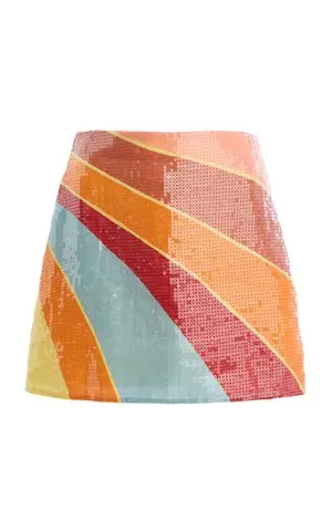 CALA DE LA CRUZ Sequined Striped Linen Mini Skirt