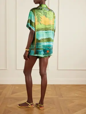 DONDE ESTEBAN Magdalena Printed Silk-blend Satin Shirt