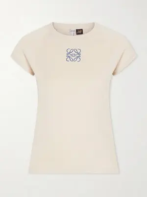 Loewe Embroidered Cotton T-shirt - Neutrals