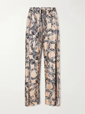 Loewe Printed Silk Wide-leg Pants - Neutrals