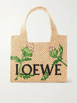 Loewe Small Embroidered Raffia Tote - Neutrals