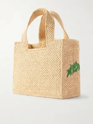 Loewe Small Embroidered Raffia Tote - Neutrals