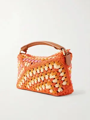Loewe Mini Crocheted Raffia Shoulder Bag - Orange