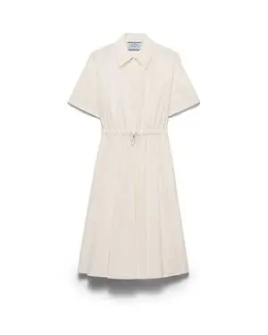 Prada Short-sleeved Technical Pongé Fit And Flare Dress - Ivory