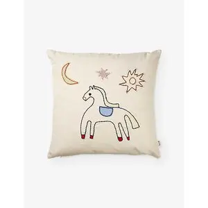 FERM LIVING Naïve Horse-embroidered Cotton Cushion 40cm X 40cm - Multi