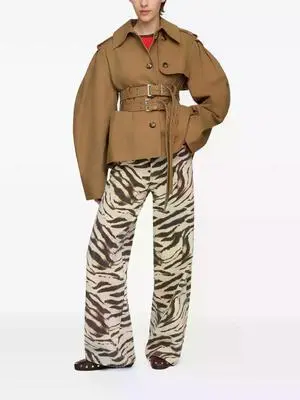 GANNI Belted Puff-sleeve Jacket - Brown