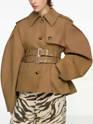 GANNI Belted Puff-sleeve Jacket - Brown