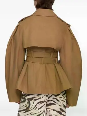 GANNI Belted Puff-sleeve Jacket - Brown