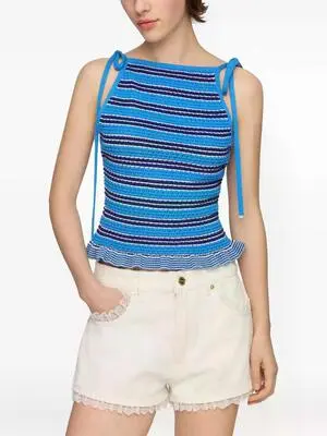GANNI Striped Pointelle Knit Top