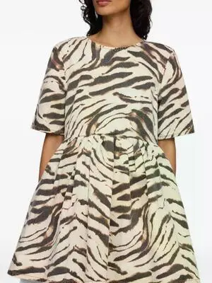 GANNI Zebra-print Denim Dress - Neutrals