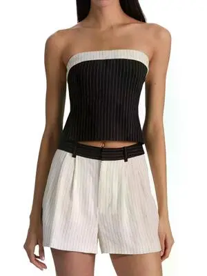 Alice + Olivia Kelly Pinstripe Strapless Top - Black