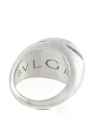 BVLGARI 18k White Gold Pavé Diamond Signet Ring
