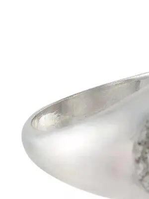 BVLGARI 18k White Gold Pavé Diamond Signet Ring