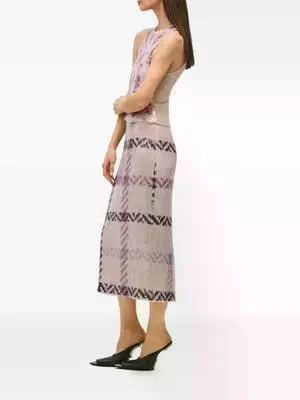 Brandon Maxwell Sequined Plaid Pencil Midi Skirt