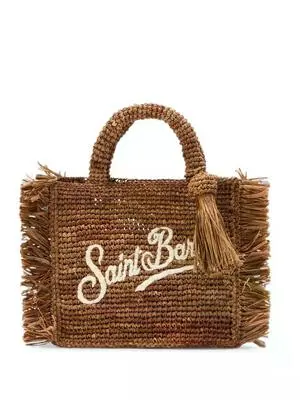 MC2 SAINT BARTH Mini Fringed Raffia Tote Bag - Brown