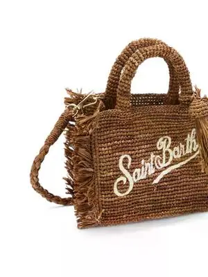 MC2 SAINT BARTH Mini Fringed Raffia Tote Bag - Brown