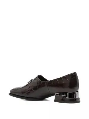 LINDA BAUMANN Croc-effect Block Heel Loafers - Brown