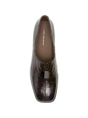 LINDA BAUMANN Croc-effect Block Heel Loafers - Brown