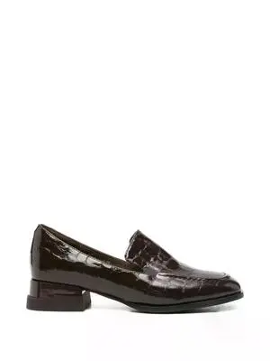 LINDA BAUMANN Crocodile-embossed Leather Loafers - Brown