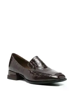 LINDA BAUMANN Crocodile-embossed Leather Loafers - Brown