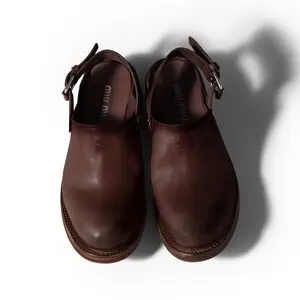 Miu Miu Embossed Leather Mules - Coffee