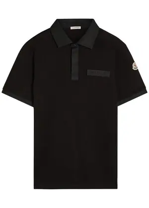 Moncler Logo-embroidered Piqué Cotton Polo Shirt - Black
