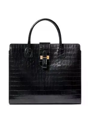 NILI LOTAN Croc-effect Leather Tote Bag - Black