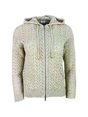 Eleventy Sequin Embellished Open-knit Hoodie - Neutrals