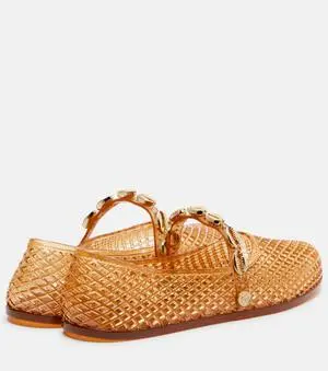 ANCIENT GREEK SANDALS Embellished Fishnet Ballet Flats - Brown