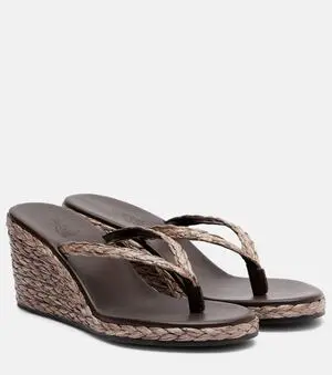 ANCIENT GREEK SANDALS Raffia Wedge Thong Sandals - Brown