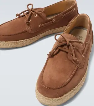 Brunello Cucinelli Suede Boat Shoes With Jute Trim