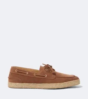 Brunello Cucinelli Suede Boat Shoes With Jute Trim