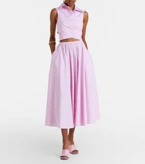 PATOU Striped Cotton Sleeveless Wrap Top