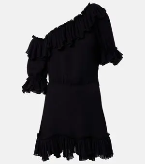Saint Laurent Ruffled Silk Crepon Mini Dress - Black