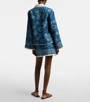 ALEMAIS Lucky Printed Linen Miniskirt - Blue