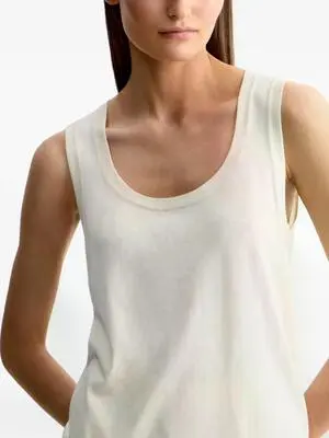 12 STOREEZ Sleeveless Scoop Neck Top With Ribbed Hem - Neutrals