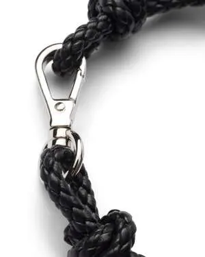 Prada Braided Leather Bracelet With Enamel Triangle Logo - Black