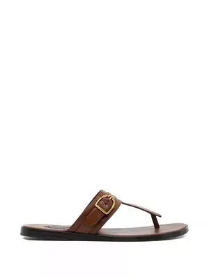 TOM FORD Leather Buckle Detail Thong Sandals - Brown