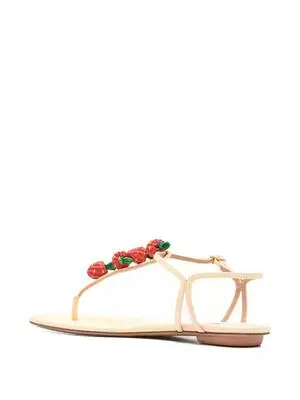 AQUAZZURA Strawberry Embellished Flat Sandals