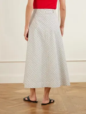 RÓHE Checked Cotton-blend Poplin Midi Skirt