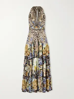 Camilla Tiered Crystal-embellished Printed Jersey Maxi Dress - Multi